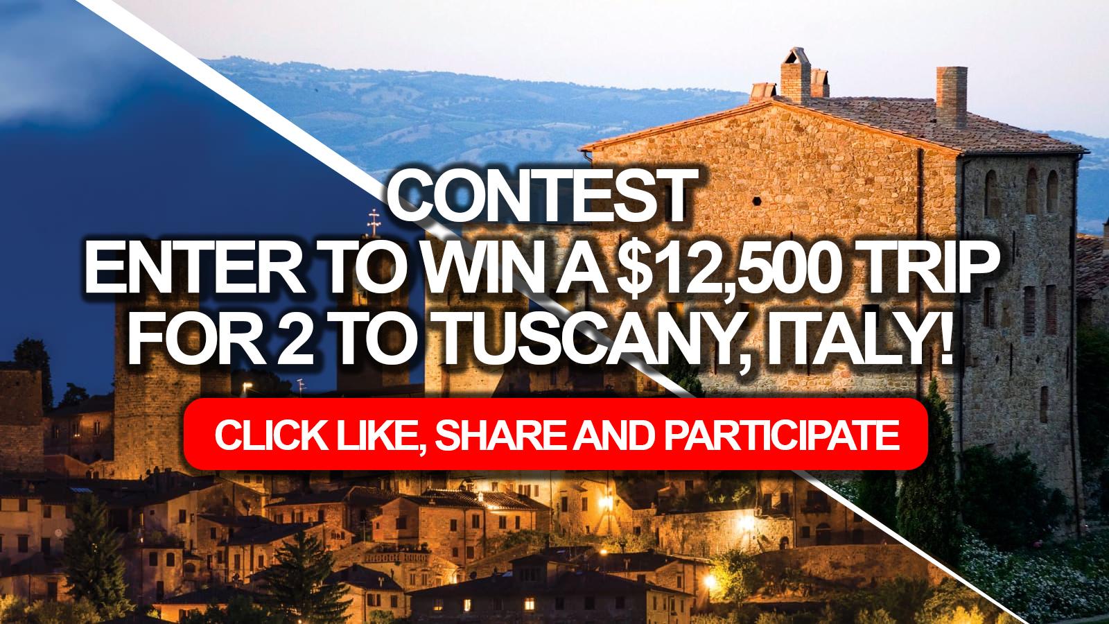 Contest: Enter for a chance to win a $12,500 trip for 2 to Tuscany, Italy!