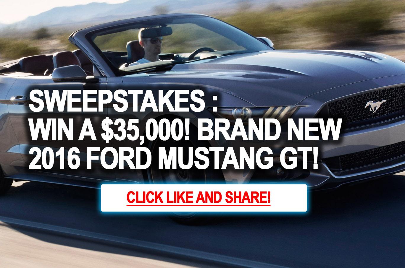 Sweepstakes : Win a brand new 2016 Ford Mustang GT worth $35,000!